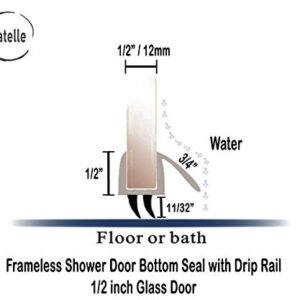 eatelle Frameless Shower Door Bottom Seal with Drip Rail - 1/2" (12mm) Thick Glass, 36" Long Sweep - Glass Door Seal Strip Ultra Clear Durable Polycarbonate Stop Shower Leaks