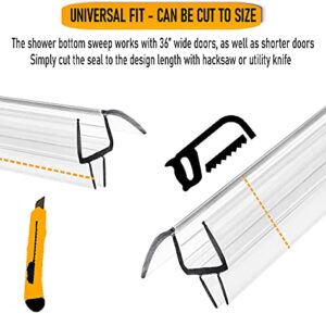 eatelle Frameless Shower Door Bottom Seal with Drip Rail - 1/2" (12mm) Thick Glass, 36" Long Sweep - Glass Door Seal Strip Ultra Clear Durable Polycarbonate Stop Shower Leaks