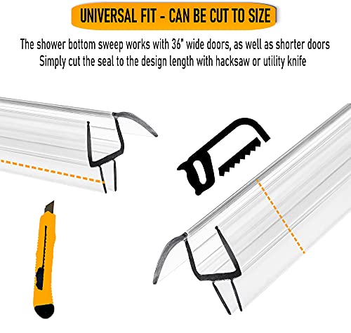 eatelle Frameless Shower Door Bottom Seal with Drip Rail - 1/2" (12mm) Thick Glass, 36" Long Sweep - Glass Door Seal Strip Ultra Clear Durable Polycarbonate Stop Shower Leaks