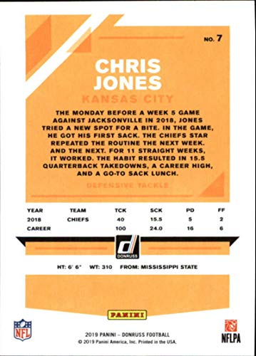 2019 Donruss Football #7 Chris Jones Kansas City Chiefs Official NFL Trading Card From Panini America