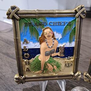 Navy Island Chief Tiki Hut Bar Hawaiian CPO USN Pin Up Girl Challenge Coin