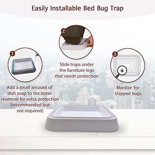 Bed Bug Interceptors, Extra Large XL Bed Bug Trap, White, with Anti-Slip Pads and Uv Led Blacklight, 4 Pack