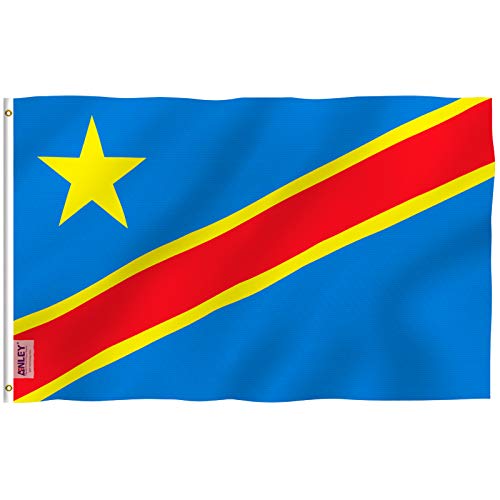 ANLEY Fly Breeze 3x5 Feet Democratic Republic of the Congo Flag - Vivid Color and Fade Proof - Canvas Header and Double Stitched - Congo-Kinshasa Flags Polyester with Brass Grommets 3 X 5 Ft