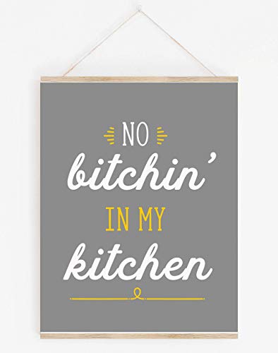 ‘No Bitchin’ Retro Funny Kitchen Wall Art Print - 8x10 UNFRAMED Gray, Yellow/Orange & White PHOTO PAPER Print Perfect for Rustic, Modern Farmhouse, Country Decor