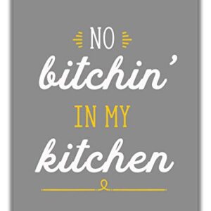 ‘No Bitchin’ Retro Funny Kitchen Wall Art Print - 8x10 UNFRAMED Gray, Yellow/Orange & White PHOTO PAPER Print Perfect for Rustic, Modern Farmhouse, Country Decor