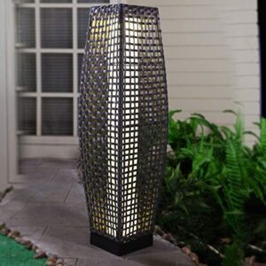 Grand patio Outdoor Solar Powered Resin Wicker Floor Lamp, Outdoor Weather-Resistant Deck Light, for Garden or Porch -Large Fuji, Silver Gray