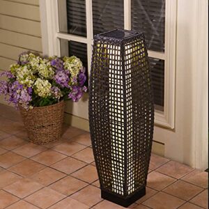 Grand patio Outdoor Solar Powered Resin Wicker Floor Lamp, Outdoor Weather-Resistant Deck Light, for Garden or Porch -Large Fuji, Silver Gray