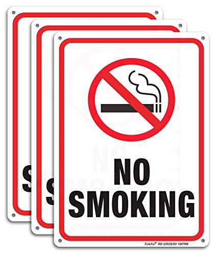 No Smoking Sign,3 Pack No Smoking Metal Reflective Signs - 10 x 7 Inches .040 Rust Free Heavy Duty Aluminum Sign - UV Printed with Professional Graphics - Easy to Mount - Indoor & Outdoor use