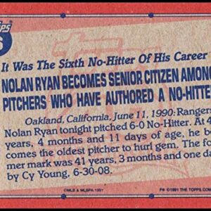 1991 Topps #6 Nolan Ryan NM-MT Texas Rangers Officially Licensed MLB Baseball Trading Card