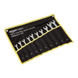 Amazon Basics Flexible Gear Ratcheting Wrench Set, 10 Pieces