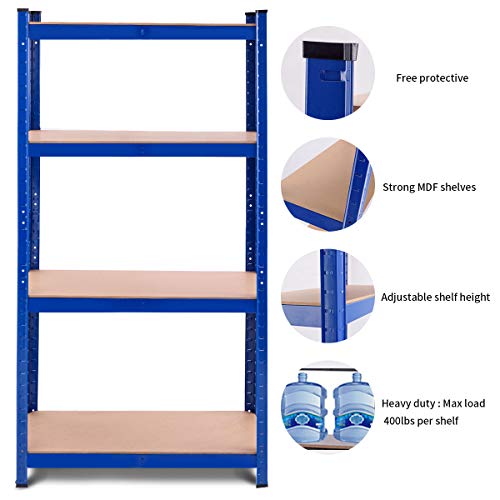 Tangkula Metal Storage Shelves, 63" Heavy Duty Steel Frame, Home Garage Multi-Use Storage Rack with Adjustable Shelves, 4-Tier Garage Shelf (32" L×16" W ×63" H) (1)