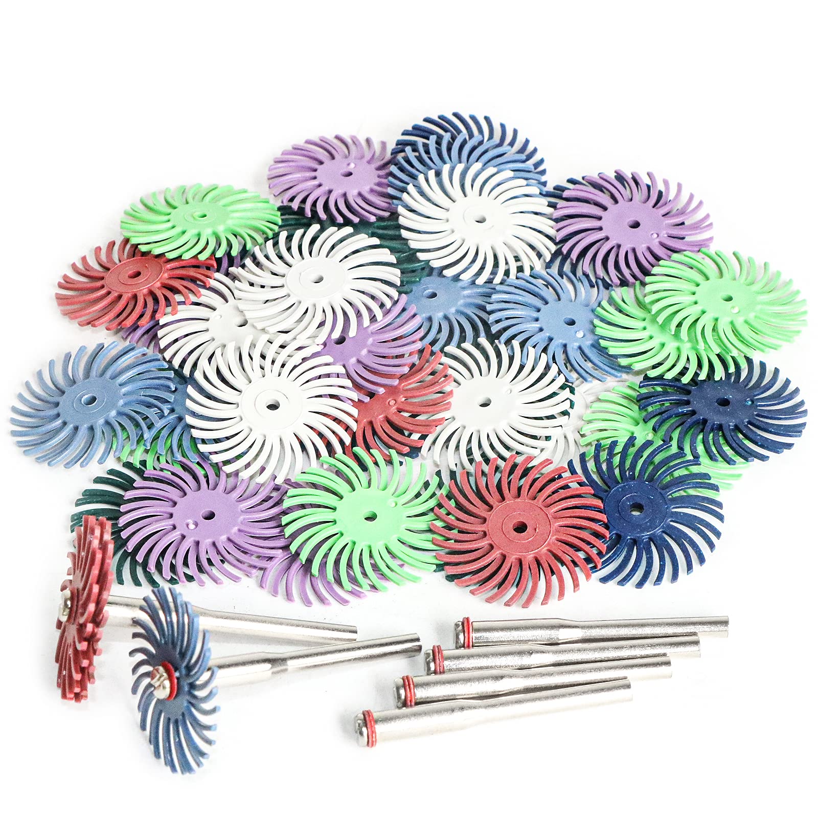 42pcs 1 Inch Radial Bristle Disc Kit with 3mm Shank for Rotary Tools,Detail Abrasive Wheel for Jewelry Wood Metal Polishing, Bristle Wheel with Grit 80-2500