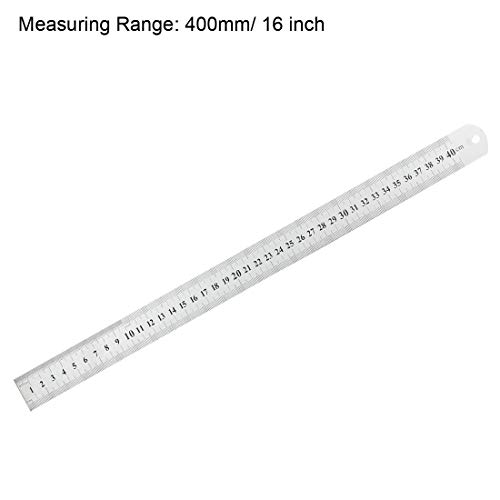 uxcell Straight Ruler 400mm 16 Inch Metric Stainless Steel Measuring Ruler Tool with Hanging Hole Inch & Centimeters Precision Drawing Ruler