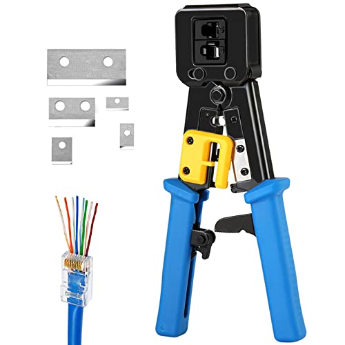 Solsop RJ45 Crimp Tool Pass Through Cat5 Cat5e Cat6 Crimping Tool for RJ45/RJ12 Regular and End-Pass-Through connectors