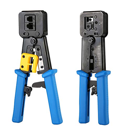 Solsop RJ45 Crimp Tool Pass Through Cat5 Cat5e Cat6 Crimping Tool for RJ45/RJ12 Regular and End-Pass-Through connectors