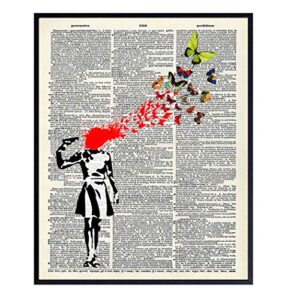 banksy poster, dictionary art, home decor - upcycled vintage graffiti wall art print - unique hipster room decorations for office - gift for street art, mural fans - 8x10 photo unframed, suicide girl