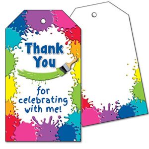 25 art paint party thank you favor tags - rainbow colors