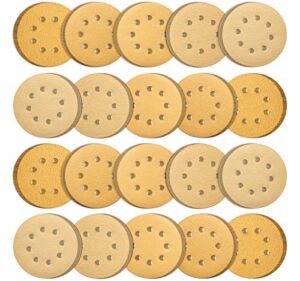 s satc 100pcs 5 inch sanding discs 60/80/120/150/220 grits gold sanding discs hook and loop 8 holes sandpaper orbital sander