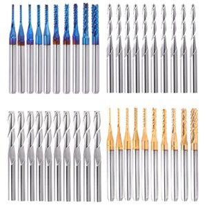 40pcs end mills cnc router bits set 1/8" shank, mcwdoit cnc machine cutting milling tool engraving cutter including flat nose/ball nose end mill, nano blue coat/titanium coat 2 flute cnc router bits