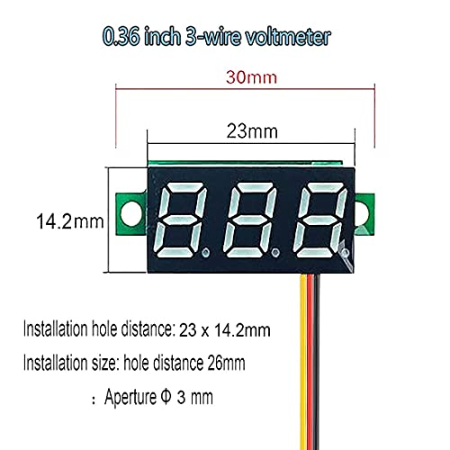 DaFuRui dc Voltage Display，6pcs Mini Digital Voltmeter 0.36 Inch Three-Wire DC 0-100V Voltage Tester Reverse Polarity Protection and Accurate Pressure Measurement（Red/Green/Blue）