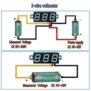 DaFuRui dc Voltage Display，6pcs Mini Digital Voltmeter 0.36 Inch Three-Wire DC 0-100V Voltage Tester Reverse Polarity Protection and Accurate Pressure Measurement（Red/Green/Blue）