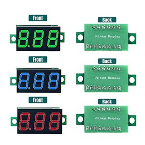 DaFuRui dc Voltage Display，6pcs Mini Digital Voltmeter 0.36 Inch Three-Wire DC 0-100V Voltage Tester Reverse Polarity Protection and Accurate Pressure Measurement（Red/Green/Blue）