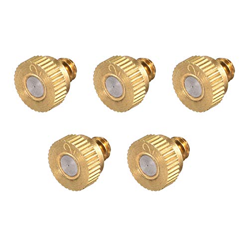 uxcell Brass Misting Nozzle - 10/24 UNC 0.2mm Orifice Dia Replacement Heads for Outdoor Cooling System - 5 Pcs