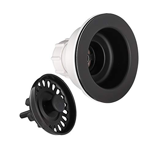 Serene Valley 3-1/2 inch Kitchen Sink Strainer Assembly with Stopper for Matching Color of Granite or Fireclay Sinks (Black)