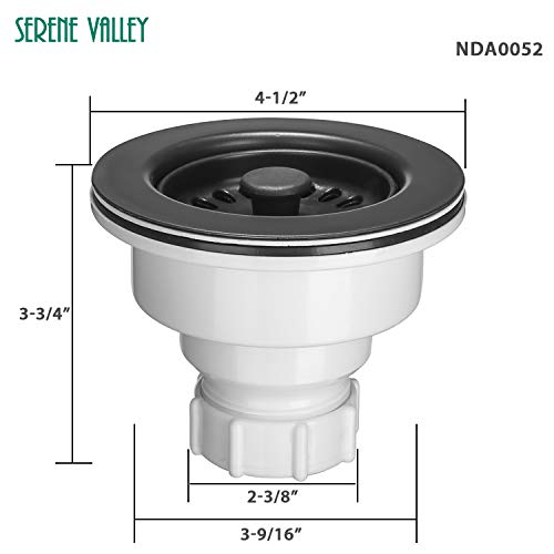 Serene Valley 3-1/2 inch Kitchen Sink Strainer Assembly with Stopper for Matching Color of Granite or Fireclay Sinks (Black)