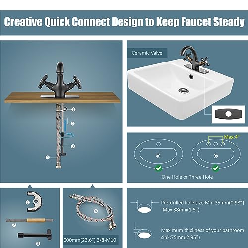 Aolemi Bathroom Sink Faucet Oil Rubbed Bronze Single Hole Double Handle Cross Knobs Vanity Sink Basin Mixer Tap and Pop Up Drain with Overflow