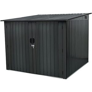 hanover galvanized steel bicycle storage shed with slope roof and twist lock and key in dark gray, stores up to 4 bikes