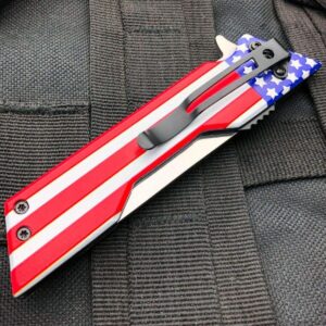 8" Mack Schmidt Tactical Tanto Blade Spring Assisted Pocket Knife (Flag)