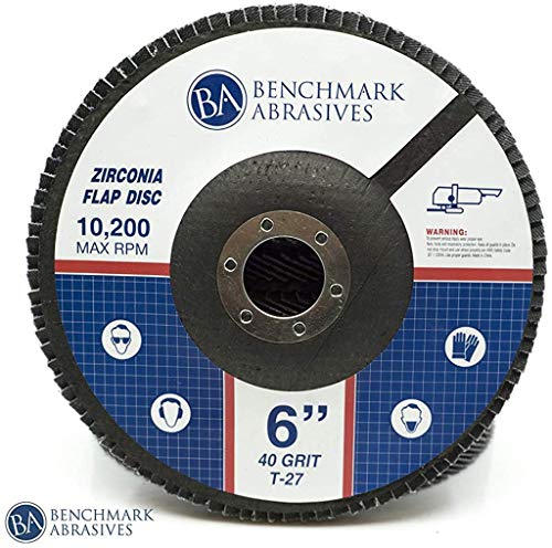 Benchmark Abrasives 6" x 7/8" Premium High-Density Jumbo Zirconia Type 27 Flap Discs for Sanding, Stock and Rust Removal, Finishing, Grinding, Deburring (10 Pack) - 40 Grit