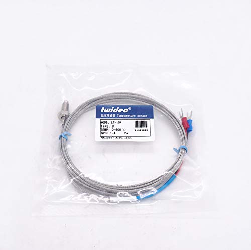 Twidec/2Pcs 1/4" Screw Probe Temperature Sensor K Type Thermocouple 2 Meters Cable Temperature Range: 0-600°C LT-104