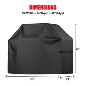 BBQ Grill Cover, Waterproof, Weather Resistant, Rip-Proof, Anti-UV, Fade Resistant, with Adjustable Velcro Strap, Gas Grill Cover for Weber,Char Broil,Nexgrill Grills, etc. 58 inch, Black