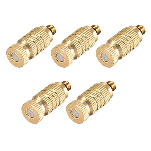 uxcell Brass Misting Nozzle - 3/16-inch Threaded 0.2mm Orifice Dia Fogging Spray Head for Outdoor Cooling System - 5 Pcs Golden