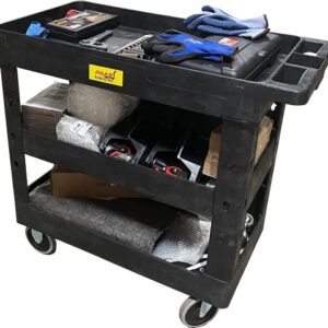 550lb Capacity Heavy Duty Plastic Utility Cart 34-1/2" L x 16-3/4" W with Handle 3 Shelves Pake Handling Tools