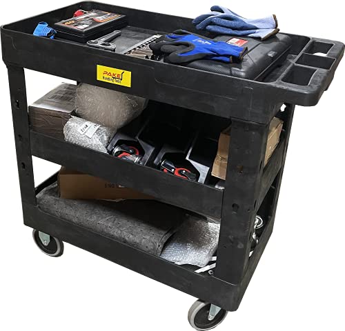 550lb Capacity Heavy Duty Plastic Utility Cart 34-1/2" L x 16-3/4" W with Handle 3 Shelves Pake Handling Tools