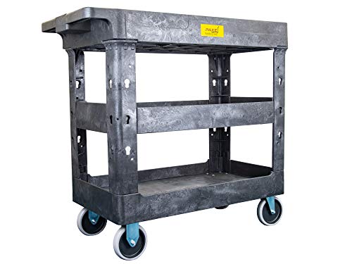 550lb Capacity Heavy Duty Plastic Utility Cart 34-1/2" L x 16-3/4" W with Handle 3 Shelves Pake Handling Tools