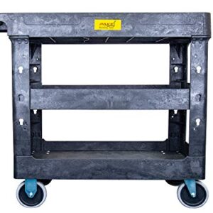 550lb Capacity Heavy Duty Plastic Utility Cart 34-1/2" L x 16-3/4" W with Handle 3 Shelves Pake Handling Tools