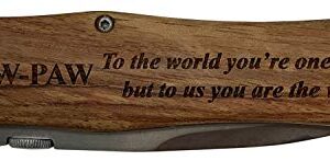 PawPaw - to the world you're one person but to us you are the world Stainless Steel Folding Pocket Knife with Clip, Wood