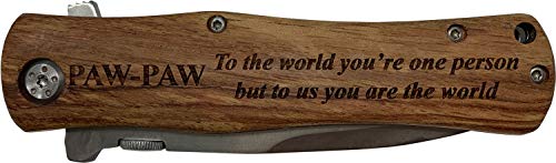 PawPaw - to the world you're one person but to us you are the world Stainless Steel Folding Pocket Knife with Clip, Wood