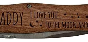 Daddy - I Love You to The Moon and Back Stainless Steel Folding Pocket Knife with Clip, Wood