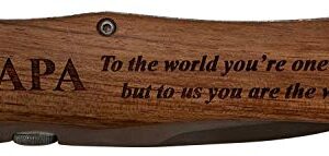 Papa - to the world you're one person but to us you are the world Stainless Steel Folding Pocket Knife with Clip, Wood