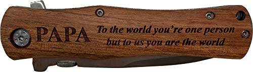 Papa - to the world you're one person but to us you are the world Stainless Steel Folding Pocket Knife with Clip, Wood