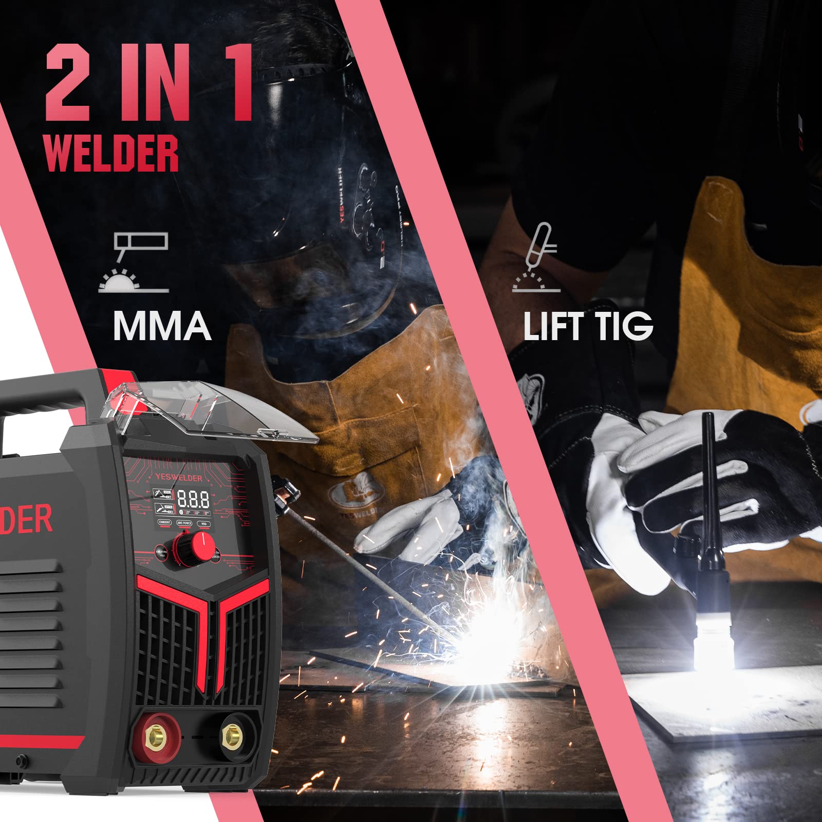 YESWELDER Stick Welder,125Amp Hot Start ARC Welder Machine,Digital Display IGBT Inverter MMA Welder,110/220V Dual Voltage Portable Welding Machine