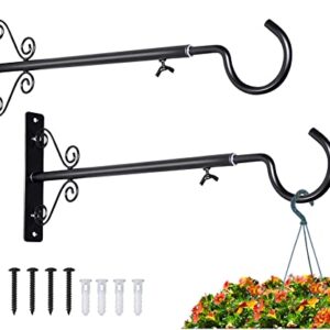 BOLITE 18023 Bird Feeder Hanger(16 to 24 Inch), Adjustable Hanging Plant Bracket, Wall Hooks for Hanging Bird Feeders, Planters, Lanterns, Wind Chimes, String Lights, 2 Pack, Black