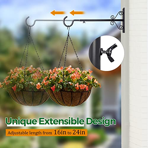 BOLITE 18023 Bird Feeder Hanger(16 to 24 Inch), Adjustable Hanging Plant Bracket, Wall Hooks for Hanging Bird Feeders, Planters, Lanterns, Wind Chimes, String Lights, 2 Pack, Black