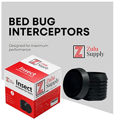 Zulu Supply Bed Bug Interceptors, Traps, 8 Pack, Bedbug Monitor, Insect Detector for Bed Legs or Furniture (Black 8 Pack)