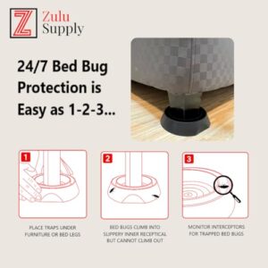 Zulu Supply Bed Bug Interceptors, Traps, 8 Pack, Bedbug Monitor, Insect Detector for Bed Legs or Furniture (Black 8 Pack)